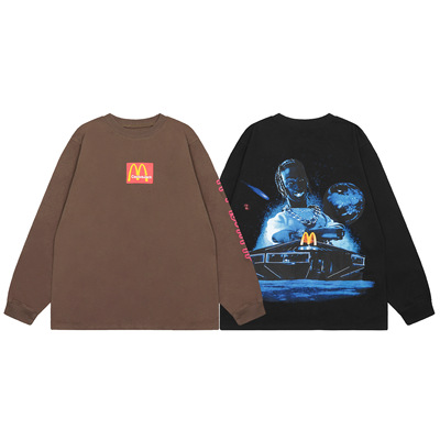 travisScott美式潮印花长袖T恤男女VINTAGE宽松圆领上衣青春流行