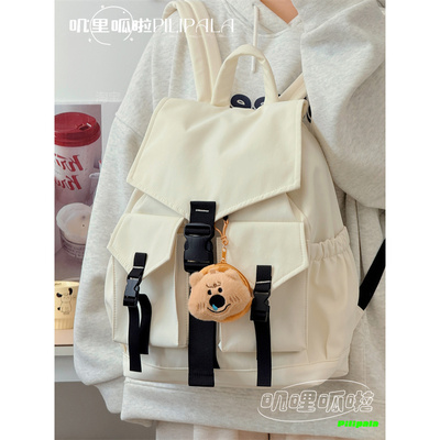 百搭纯色双肩包大容量运动风书包