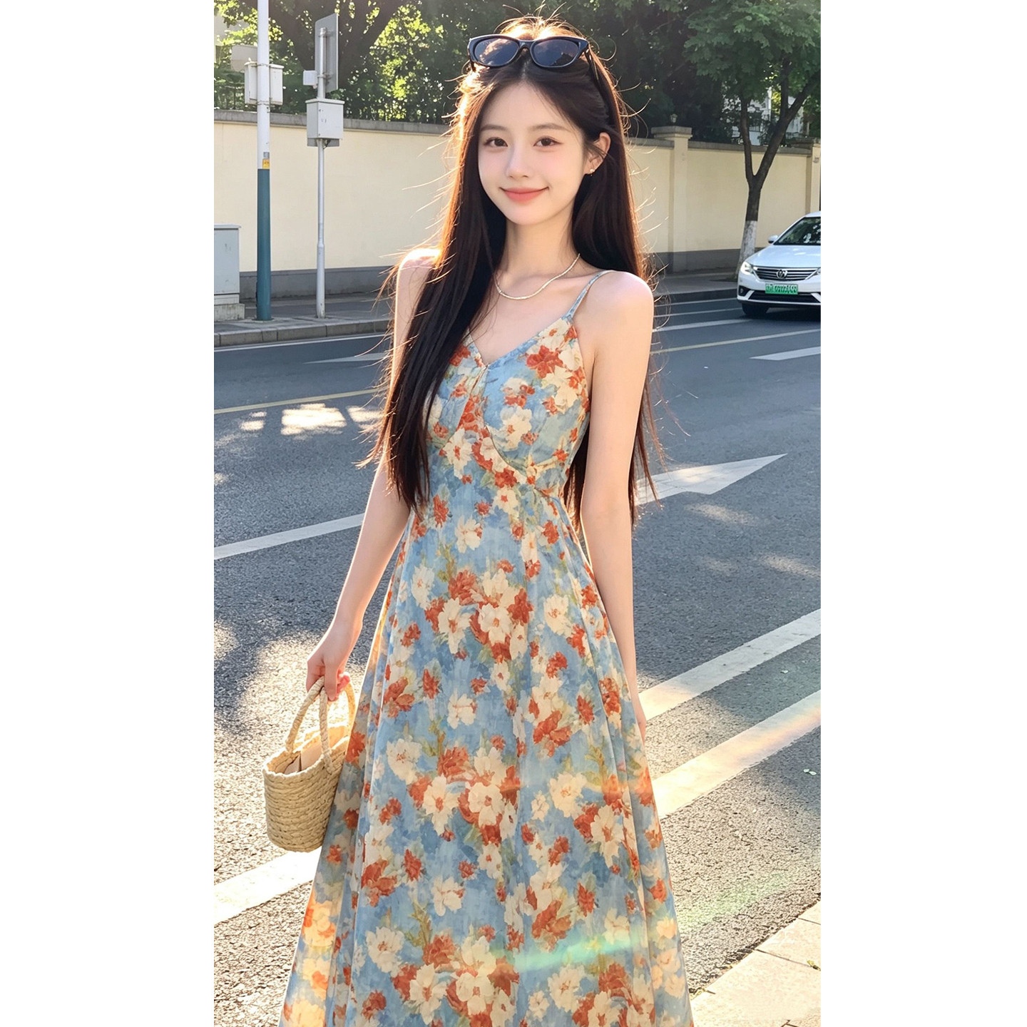 初夏季海边度假碎花吊带洋装子女夏2026新款多巴胺绝美法式长裙