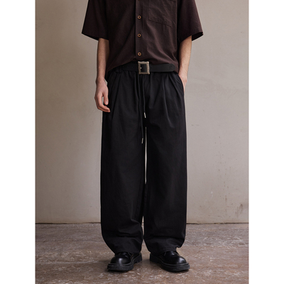 NTALK 立体分割压褶纯色抽绳松紧腰宽松休闲裤