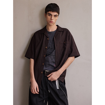 NTALK 天丝亚麻高级感休闲刺绣古巴领衬衫外套