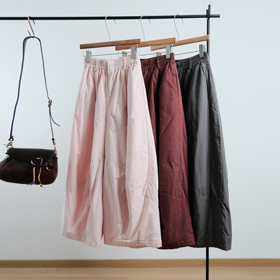 日系通勤风松紧腰阔腿裤休闲棉裤