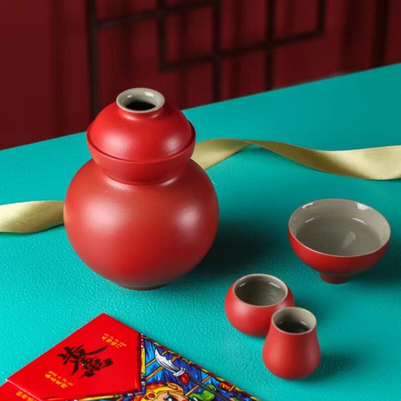 创意新中式酒具套装温酒器红色喜庆烫酒壶葫芦清酒黄酒白酒热酒