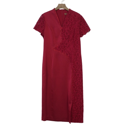 MT姿精选品牌女装高端时尚气质百搭深红色连衣裙慕天姿A2-17633