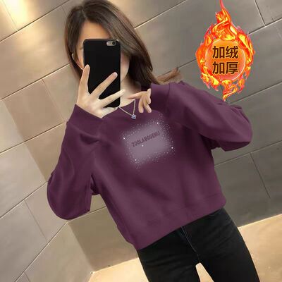 加绒加厚纯棉短款高腰卫衣女