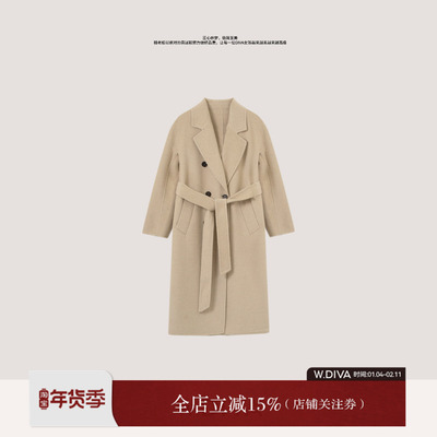 【白骆驼】ROW风极简经典双排扣骆驼绒长款翻领大衣54C163213