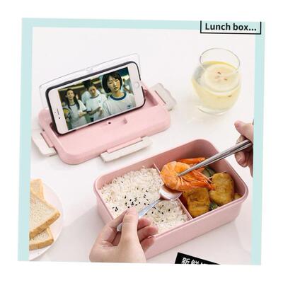 Microwave Lunch Box with Spoon Chopsticks Wheat Straw Dinner