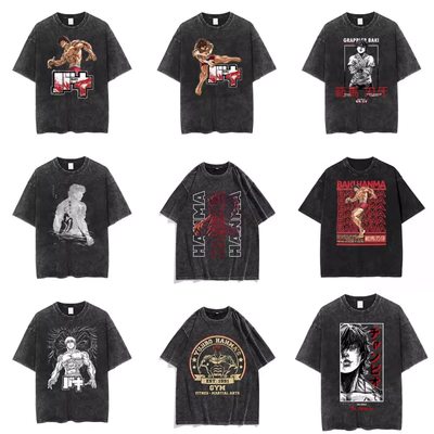 Baki Hanma潮牌高街嘻哈宽松情侣 美式复古水洗做旧短袖t恤纯棉