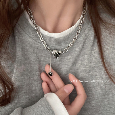 爱心锆石钛钢不掉色项链女