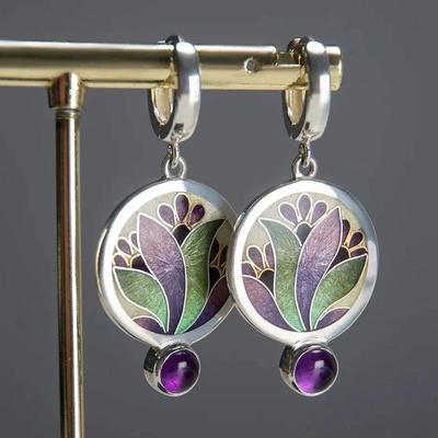 New ndy Colorful Flower Pattern Drop Earrings Ladies Creativ