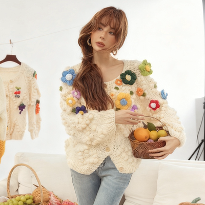 CLOUDSEASON彩色花花手打毛衣