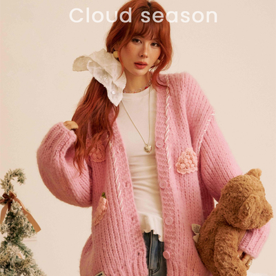 CLOUDSEASON粉葡萄毛衣外套