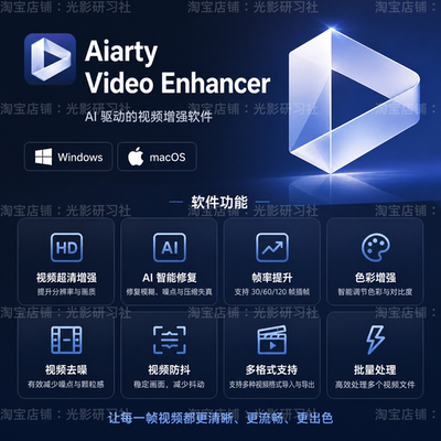 Aiarty Video Enhancer 3.6AI视频画质增强软件4K/8K超分辨率放大