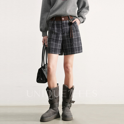 尢壹/UNIQUE'EEES【浪漫摩登】复古格纹五分直筒裤U5514212