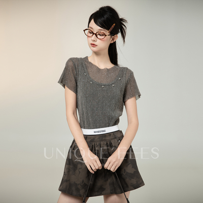 尢壹/UNIQUE'EEES大圆领镂空拼接设计短袖T恤U5111011