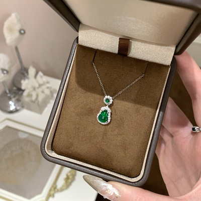 送女友纯银祖母绿玉髓葫芦项链女