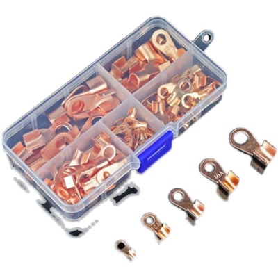 OT开口鼻紫铜h接线电线铜接线端子组合盒套装共80只冷压接线端子