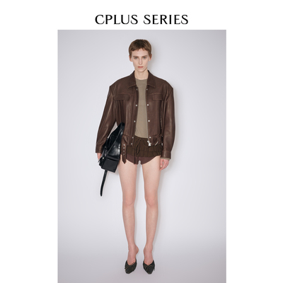 【现货】CPLUS SERIES 做旧拼接格纹百褶屁帘叠搭上衣