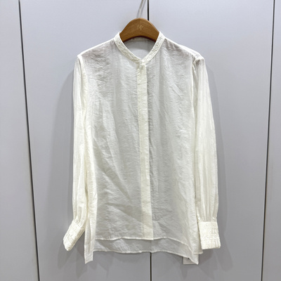 韵芭莎8085欧洲站2026春高端立领简约显瘦人丝钉珠刺绣袖口衬衫女