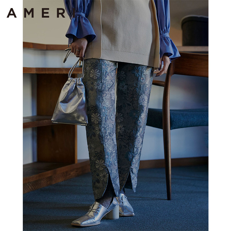 AMERI春季UNDRESSED系列定制面料高腰复古宫廷收腿裤02120860490_虎窝淘