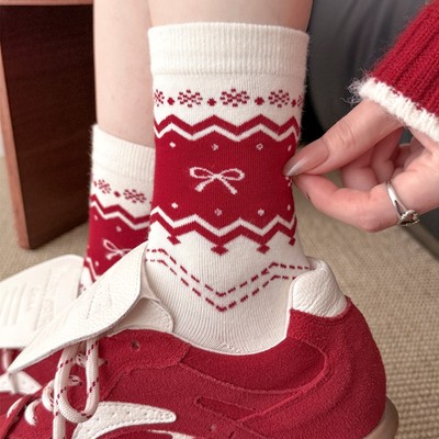 本命年马年蝴蝶结红袜子堆堆袜