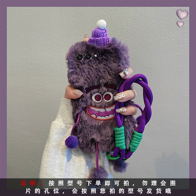 刺绣怪兽小人适用三星zflip7fe手机壳zfold6尼龙绳zflip5可爱w23flip秋冬3折叠屏zfold2毛绒w22硬w21/galaxy