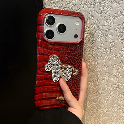 手机壳仿皮鳄鱼纹高级感渐变酒红