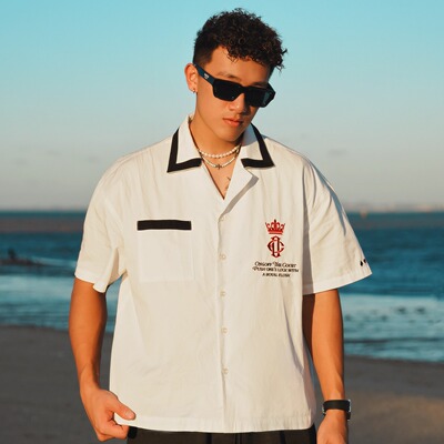 OOTC「旅行」古巴领衬衫时尚休闲衬衫夏季新款男士短袖衬衣夏潮流