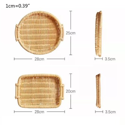 Hand-woven Round/Rectangular Fruit Tray Rattan Bread Storage