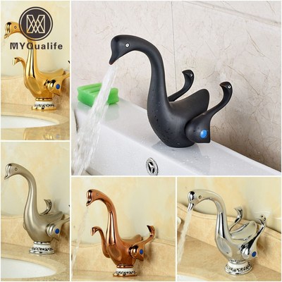 Cute Duck Shape Double Handles Bathroom Vessel Sink Faucet