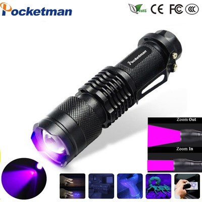 UV 9 LED flashlight Mini Torch 395nm Blacklight Zoom Wavele