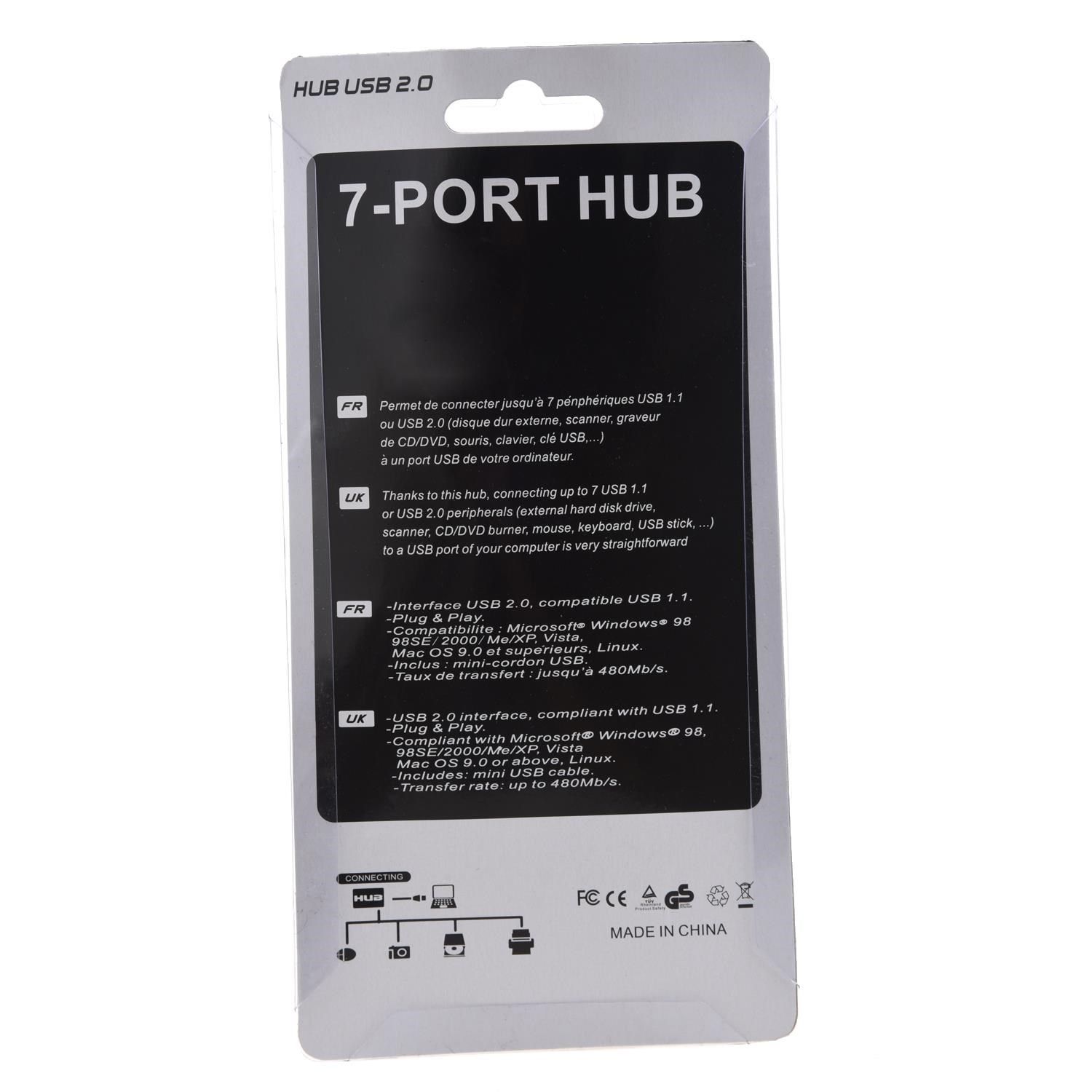 hot-USB 2.0 Hub 7 Port 480Mbps for PC Laptop 115x25x18mm_虎窝淘