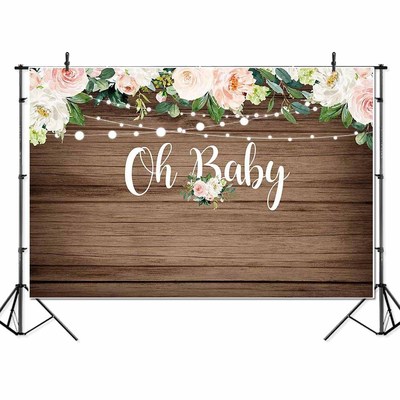 NeoBack Rustic Wood Baby Shower Backdrop Oh Baby Floral Bab