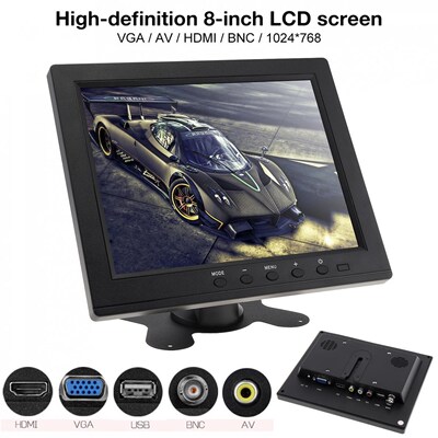 12V 8 Inch HD LED TFT LCD Car Monitor Mini TV Computer 2 Ch