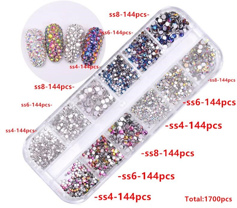 1440 pcs/lot Glass Rhinestones Crystals Strass Mixed Size DI_虎窝淘