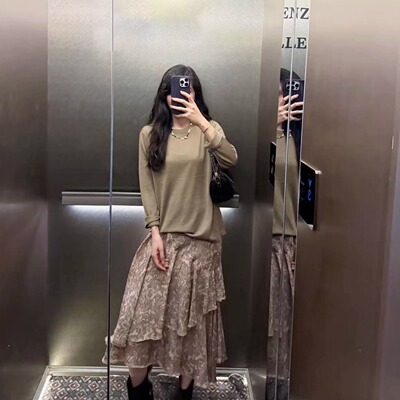 秋日慵懒氛围感多裙摆半身裙