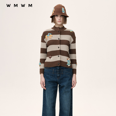 WMWM钩针图案撞色针织开衫