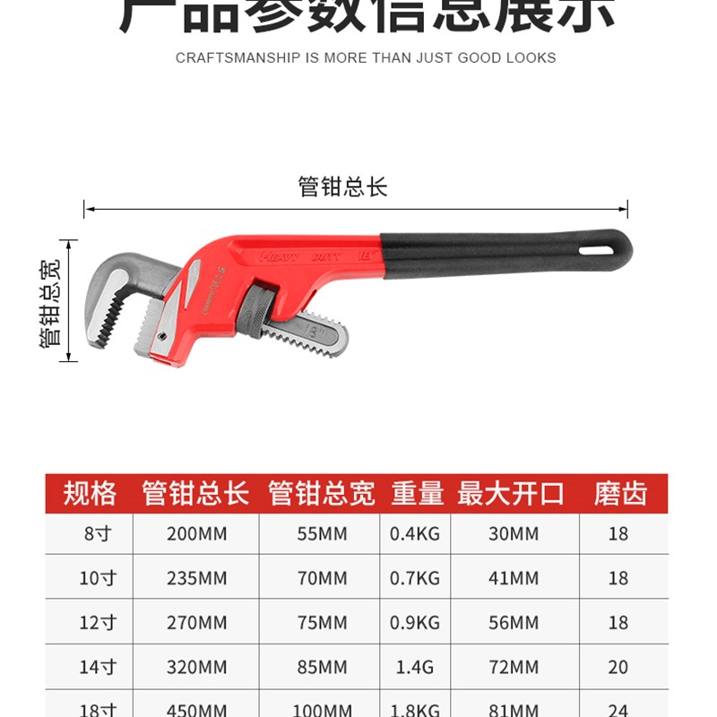 重型加重管子钳家用偏置式管钳子多功能快速水管钳扳手