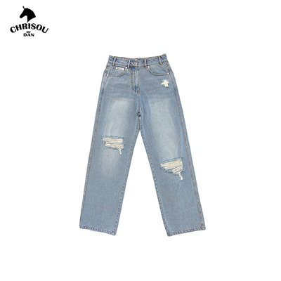chrisoubydan欧阳丹2025早秋新款破洞牛仔裤