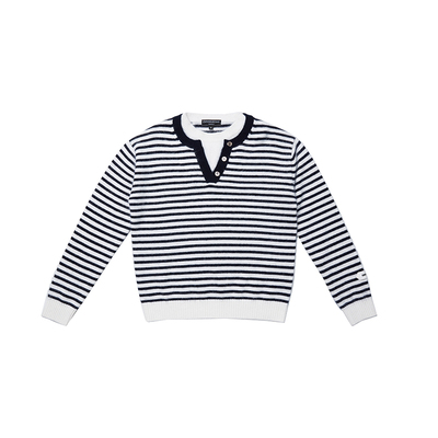 【瓦瓦妮莎同款】chrisoubydan欧阳丹25秋冬条纹v领双领针织衫