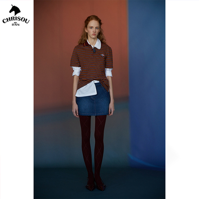 2025春夏新款红色蓝色条纹POLO衫