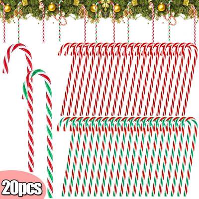 10/20Pcs Plastic Christmas Candy Canes Xmas Tree Hanging Pen