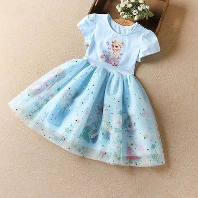 2023 Summer Frozen Children's Elsa Princess Baby Girls Dress