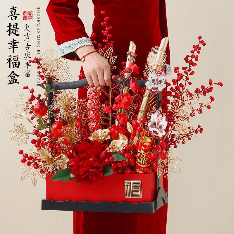 年底氛围布置2026春节新年宵花装饰摆件福桶插花仿真花假花艺喜庆