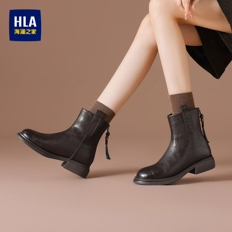 HLA/海澜之家短靴女2025新款冬季瘦瘦靴粗跟切尔西靴百搭通勤女鞋