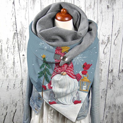 Fashion Winter Women Christmas Scarf Faceless Doll Printed