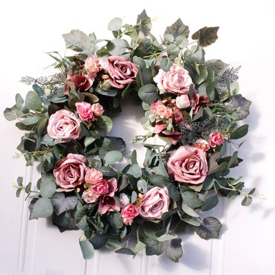22inch Artificial Roses Front Door Wreath Handcrafted Wreath