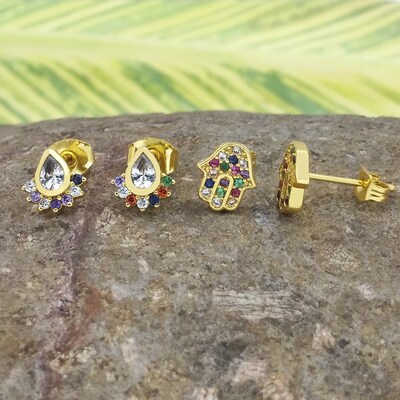 CZ Micro Pave Fatima Hand Earrings for Women Multi Color Ea