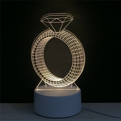 LED 3D Diamond Ring NightLight Jewelry Souvenir Acrylic Nigh