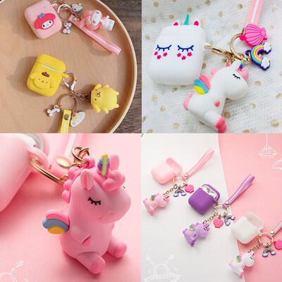 For AirPods case Cartoon with keychain unicorn Accessories